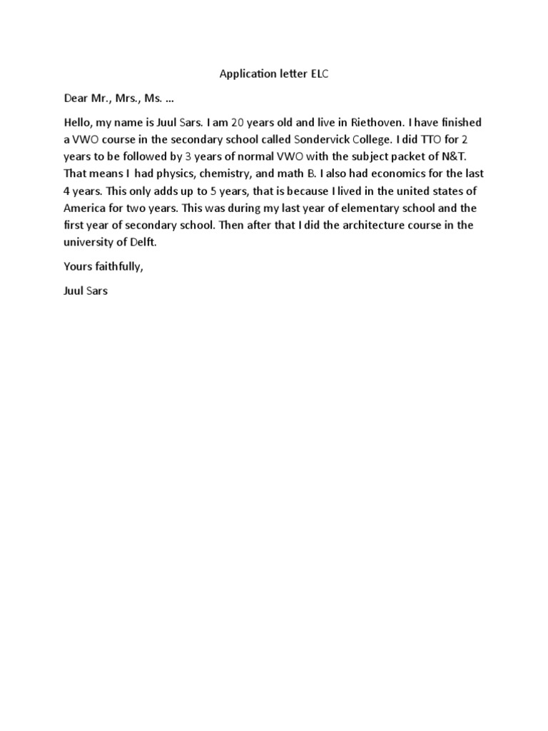 Application Letter Elc | PDF