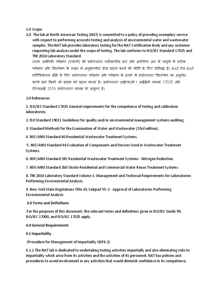 NAT Lab Scope and Structure | PDF | Calibration | Internal Audit