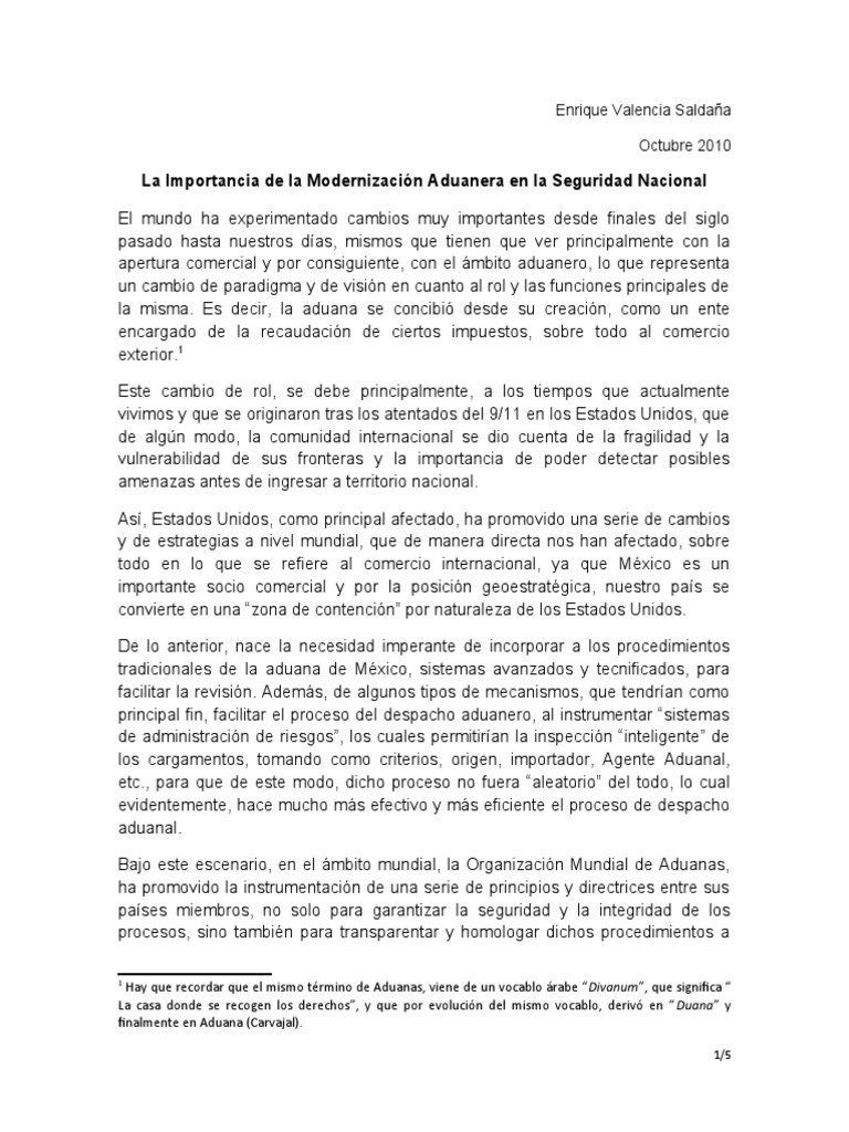 Aduanas Modernización y Seguridad Nacional | PDF | aduana | Economias