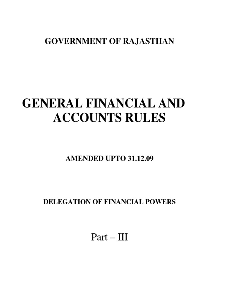 General Financial and Accounts Rules: Government of Rajasthan | PDF ...
