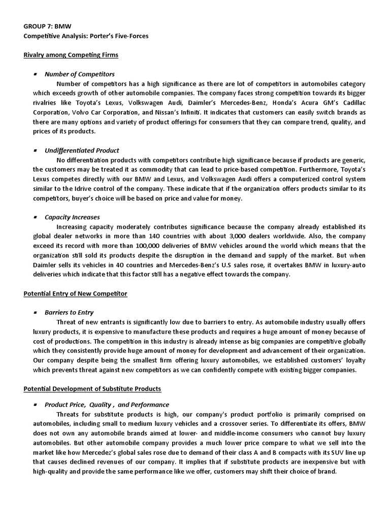 Group 7 Activity BMWs Competitive Analysis | PDF | Luxury Vehicles | Lexus