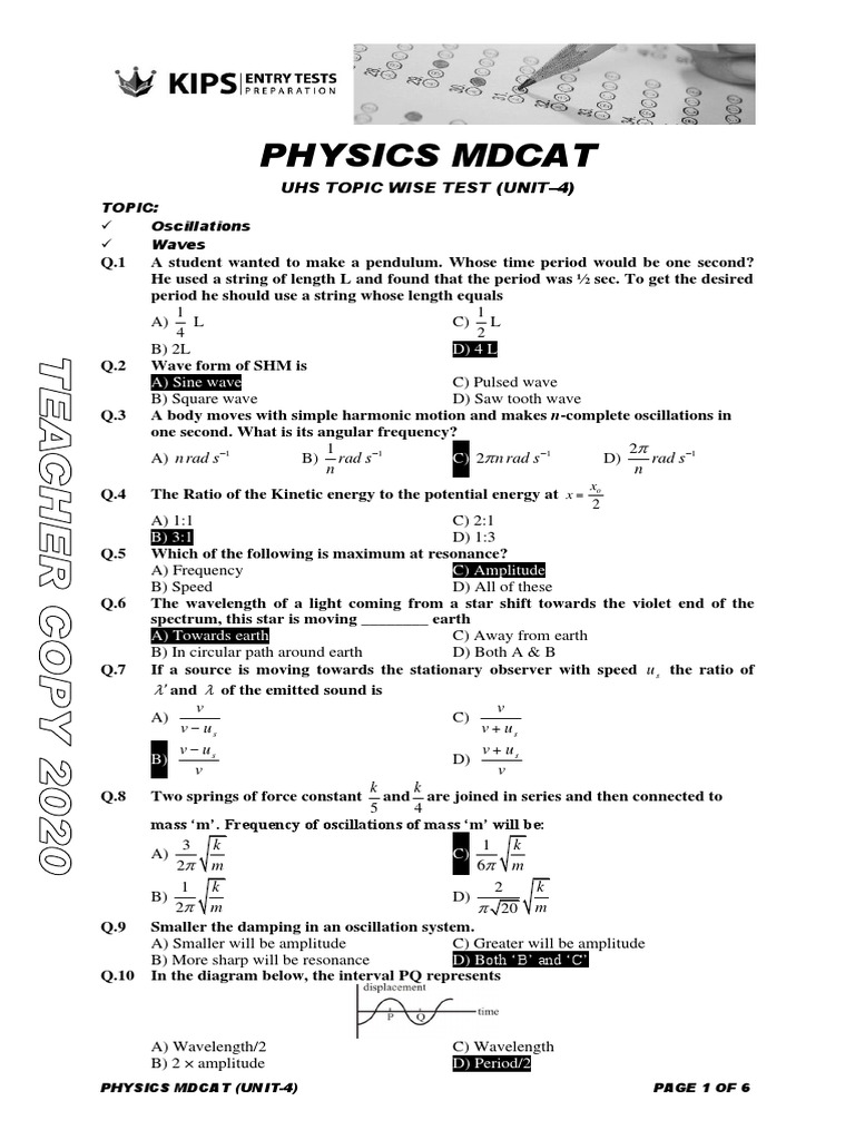 MDCAT Physics Unit 4: Oscillations & Waves | PDF | Waves | Frequency