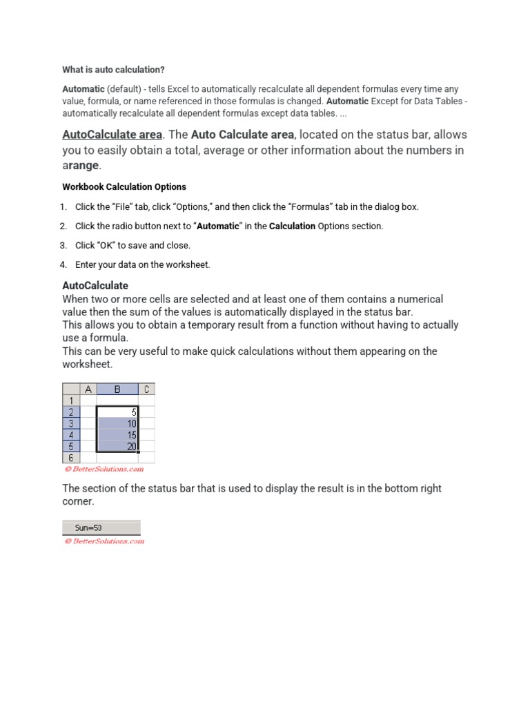 Autocalculate Area. The Auto Calculate Area, Located On The Status Bar ...