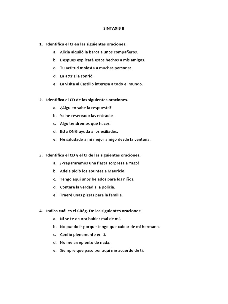 Ejercicios de Sintaxis (ESO) | PDF