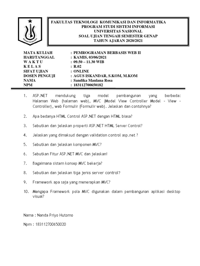 Soal Ujian Pemrograman Web II | PDF
