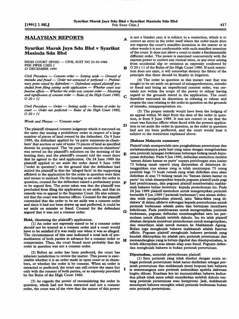 SYARIKAT MARAK JAYA SDN BHD V SYARIKAT MASINDA SDN BHD | PDF