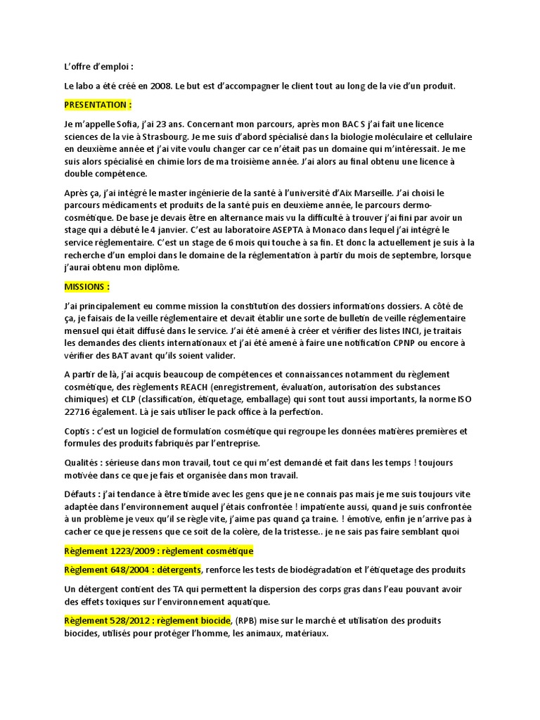 Préparation Entretien | PDF | Cosmétique | Chimie