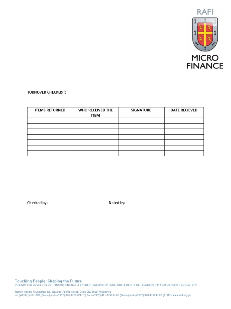 Turnover Checklist For Clearance | PDF