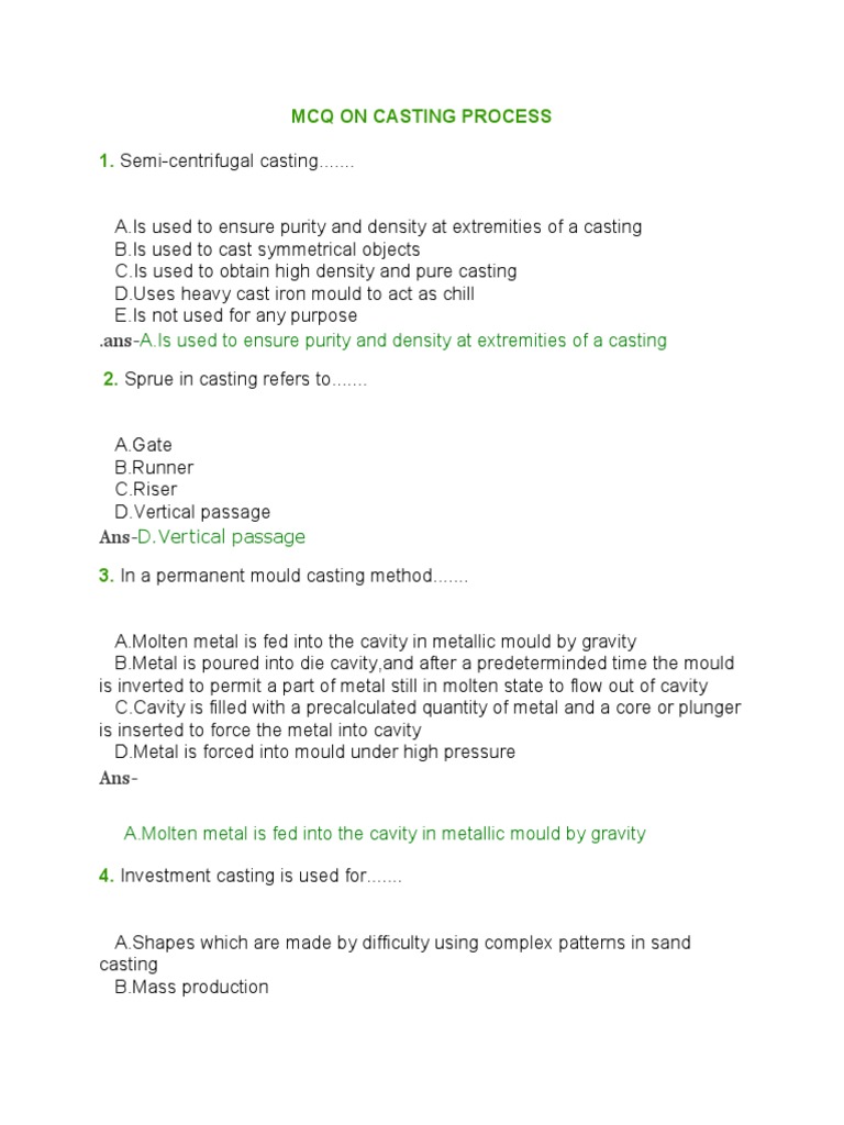 MP QUESTION BANK Casting | PDF | Casting (Metalworking) | Casting