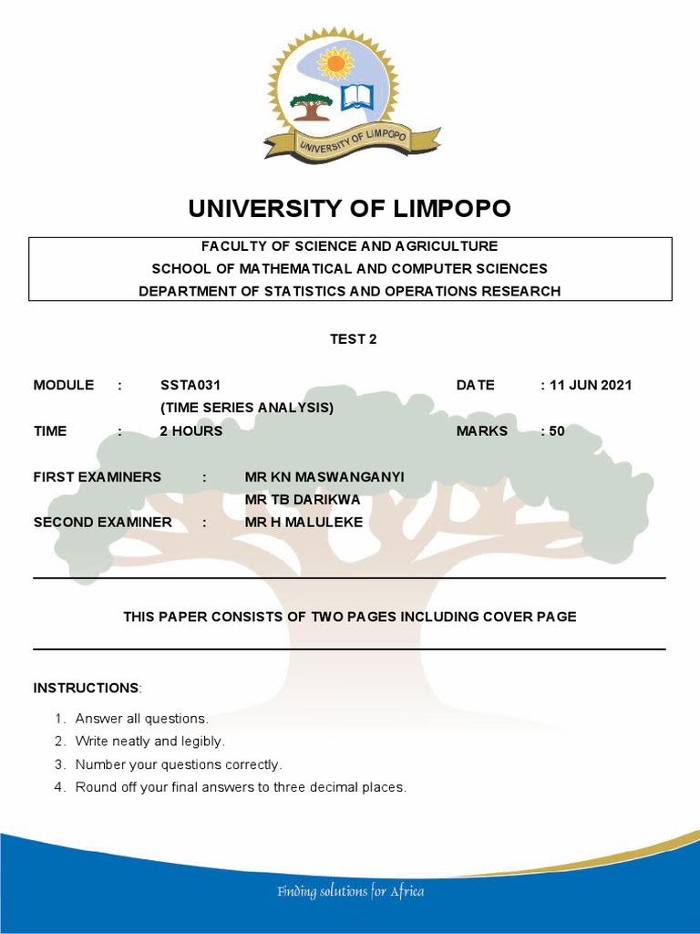 Ssta031 Test2 2021 | PDF | Autoregressive Model | Applied Mathematics