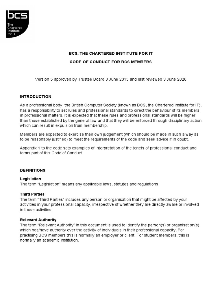 Bcs Code of Conduct | Descargar gratis PDF | Criminal Record ...