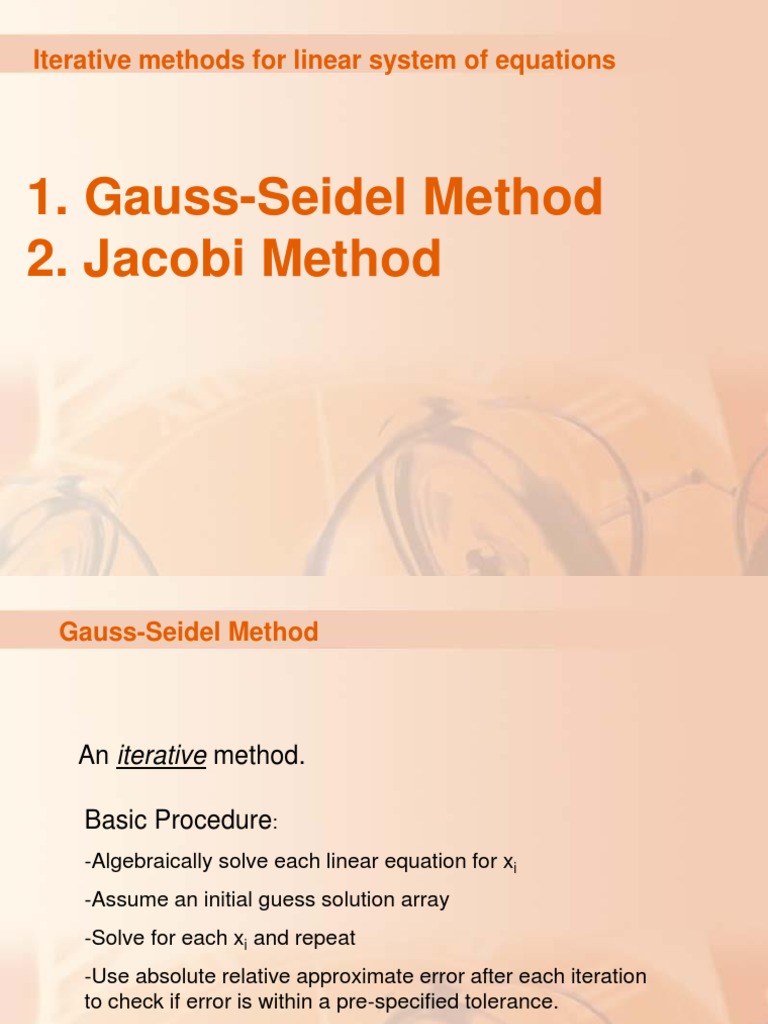Gauss-Seidel Method 2. Jacobi Method: Iterative Methods For Linear System of Equations | PDF ...