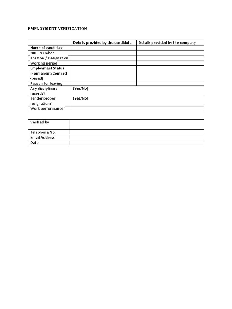 Employee Verification Form | PDF