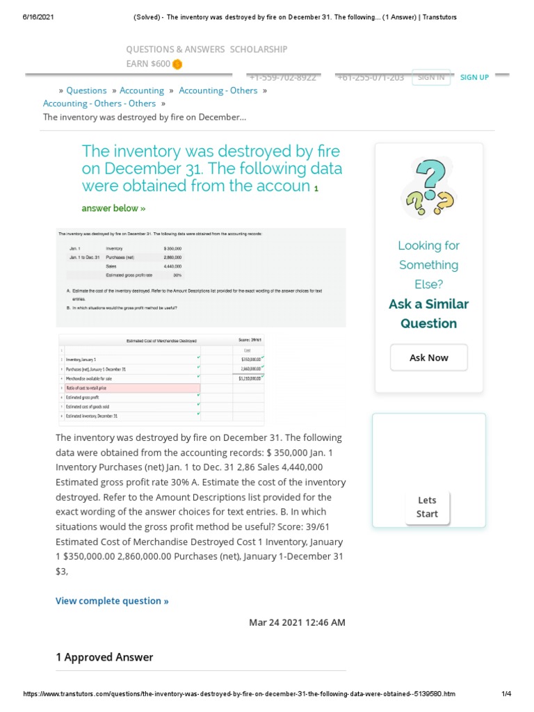 The Inventory Was Destroyed by | PDF | Inventory | Business