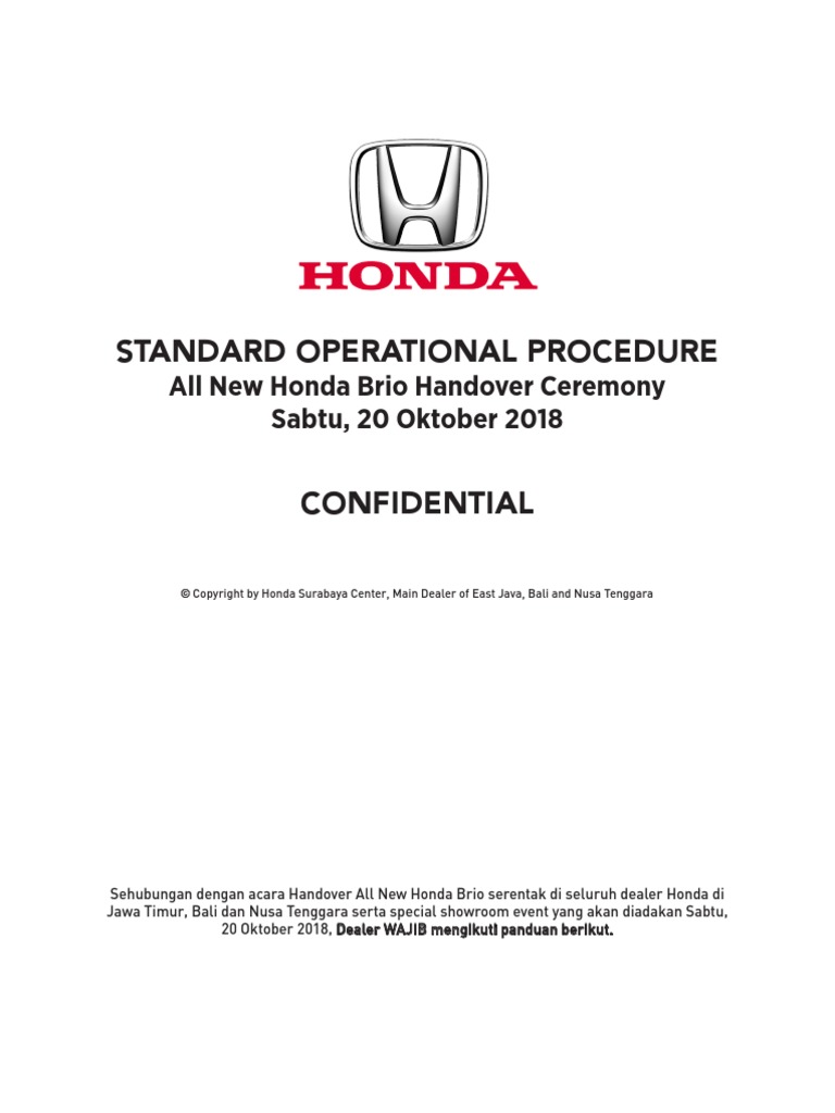 SOP Handover All New Honda Brio | PDF