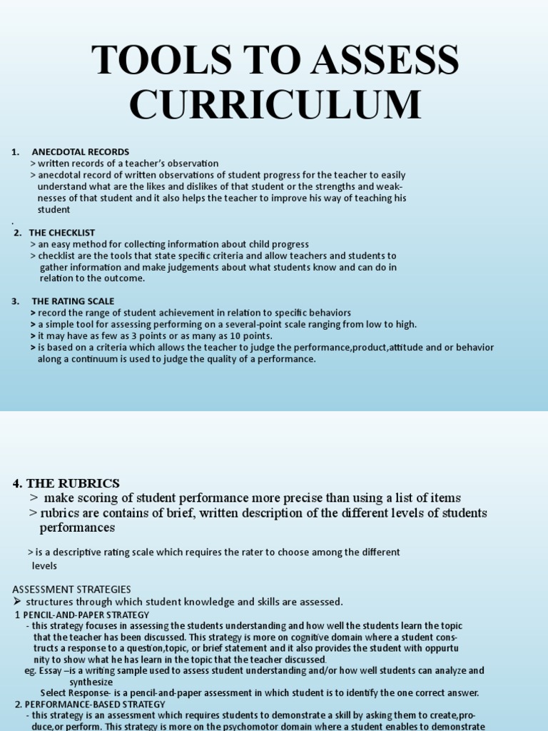 Tools To Assess Curriculum 2 | PDF | Educational Assessment | Rubric ...