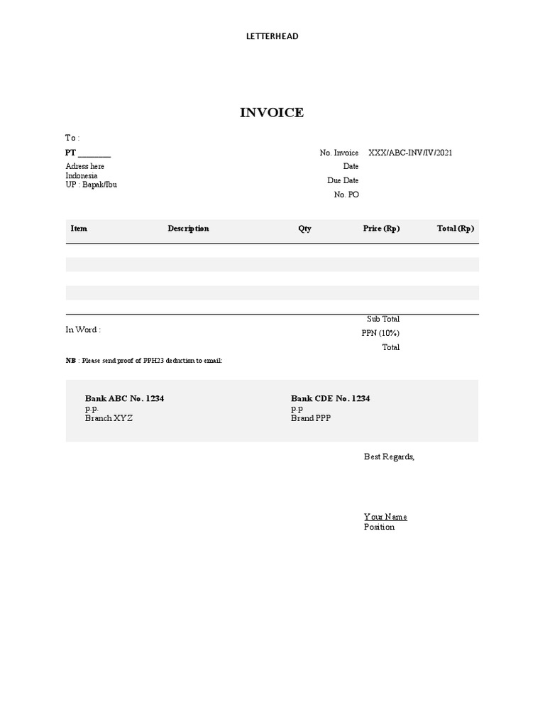 Contoh Surat Tagihan English | PDF