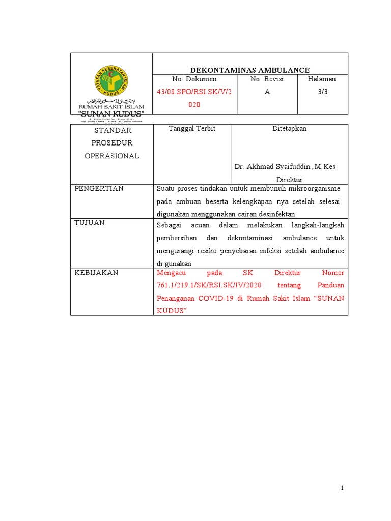Spo Dekontaminasi Ambulance | PDF