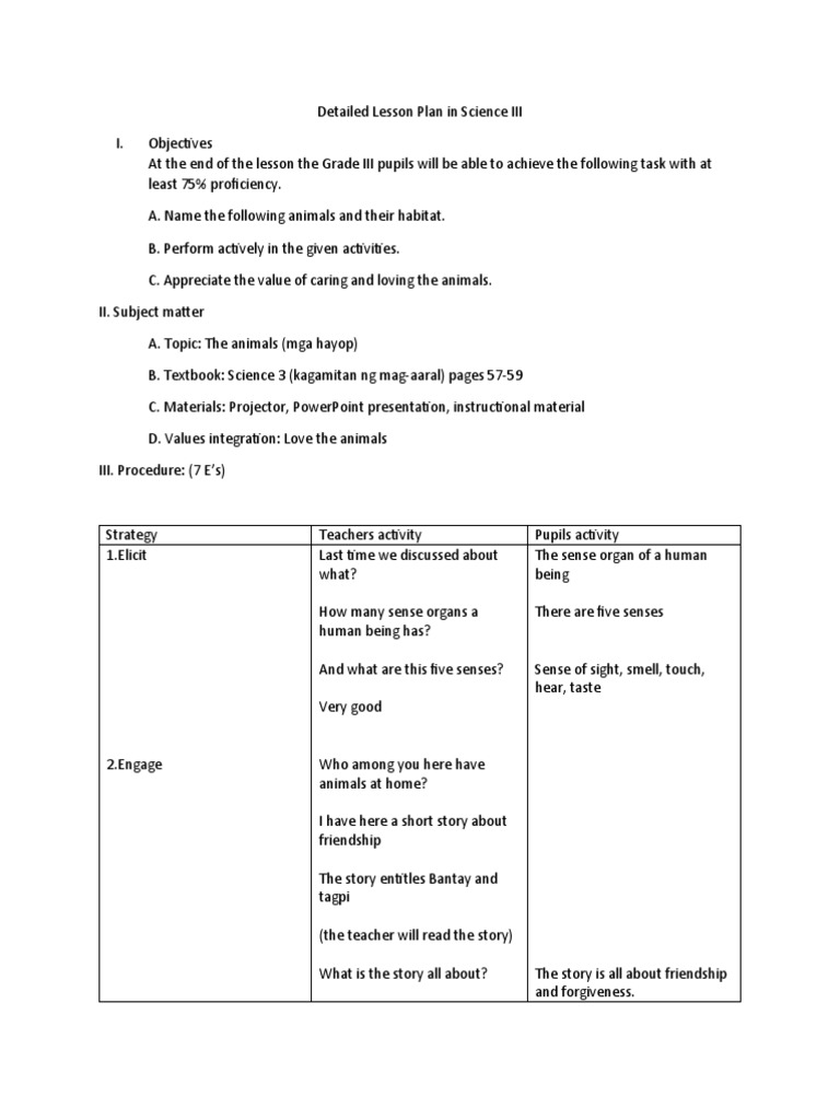 Detailed Lesson Plan in Science III | PDF | Senses | Lesson Plan