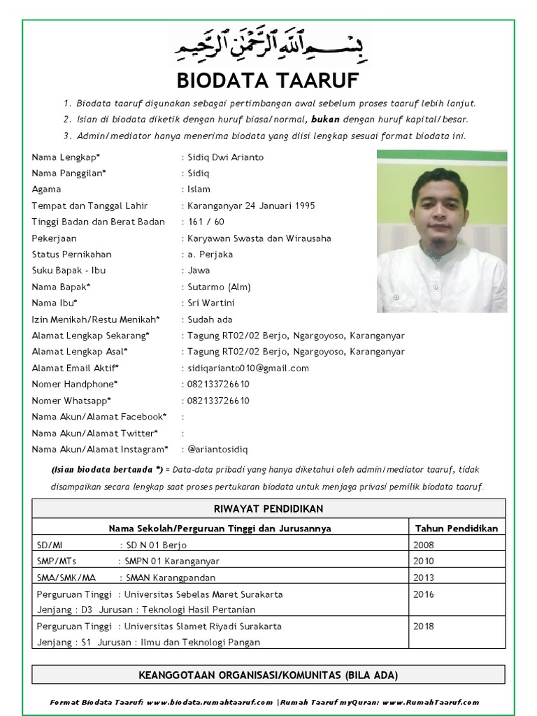 Format Biodata Taaruf | PDF