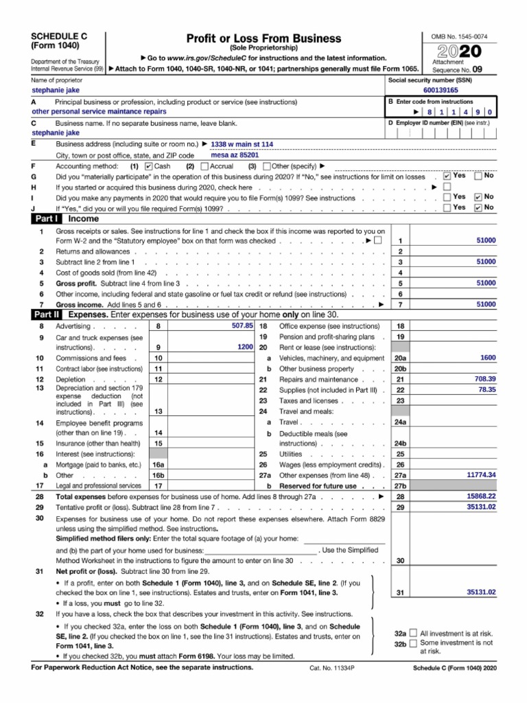 Stephppp22020 Schedule C (Form 1040) | PDF
