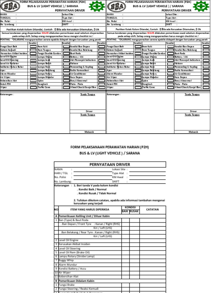 Formulir P2H Alat Berat dan Kendaraan | PDF