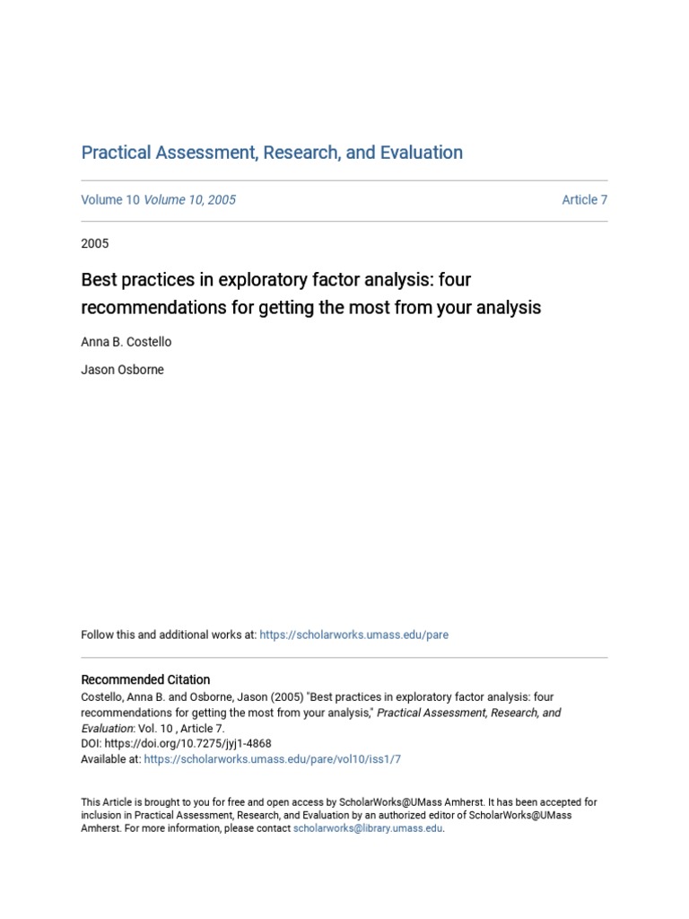Best Practices in Exploratory Factor Analysis - Four Recommendatio | PDF | Factor Analysis ...