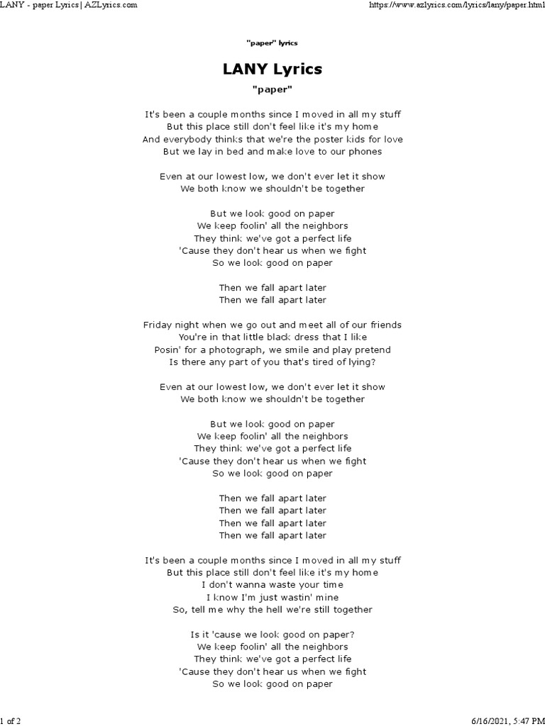 LANY Lyrics | PDF