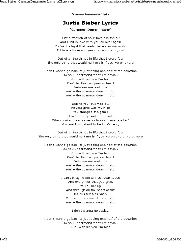 Justin Bieber Lyrics | PDF