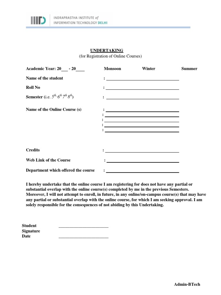 Online Course Registration Undertaking | PDF