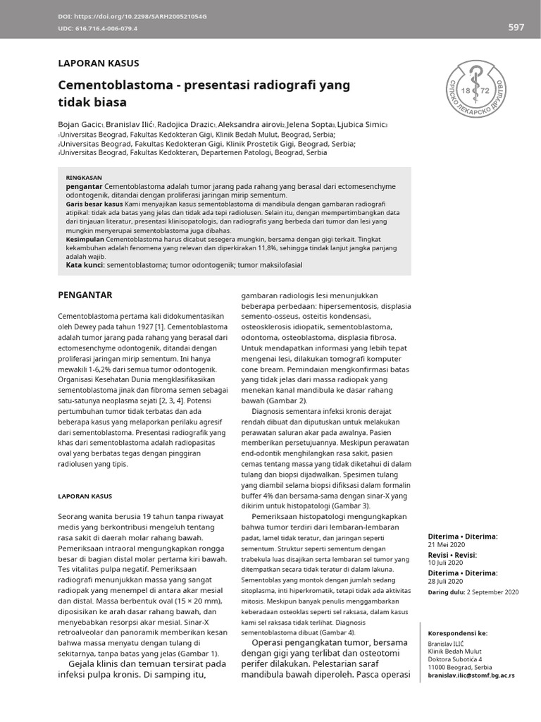 Cementoblastoma - An Usual Radiographic Presentation .HR - Id | PDF
