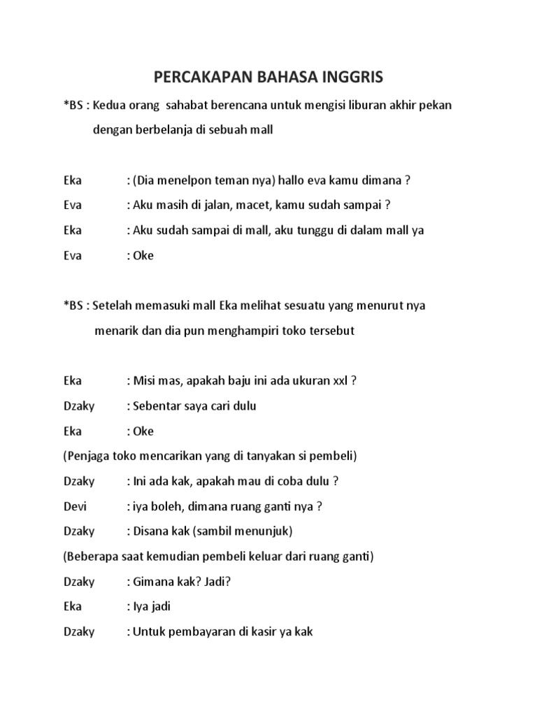Percakapan Bahasa Inggris | PDF