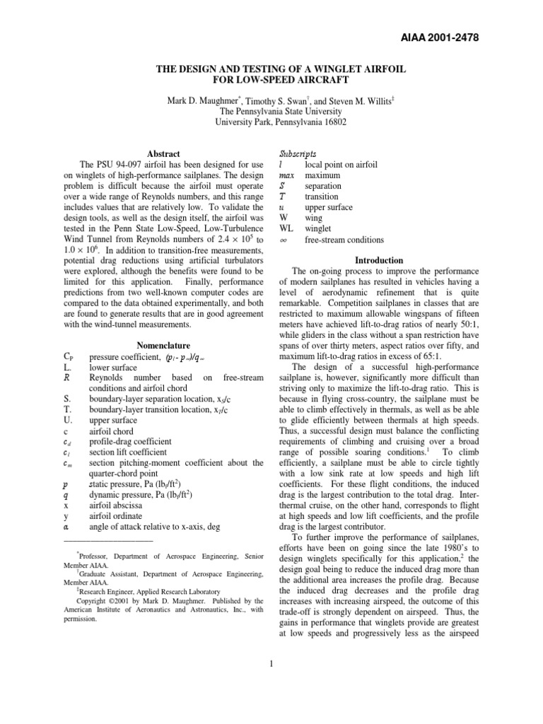 Winglets Airfoil | PDF | Lift (Force) | Wind Tunnel