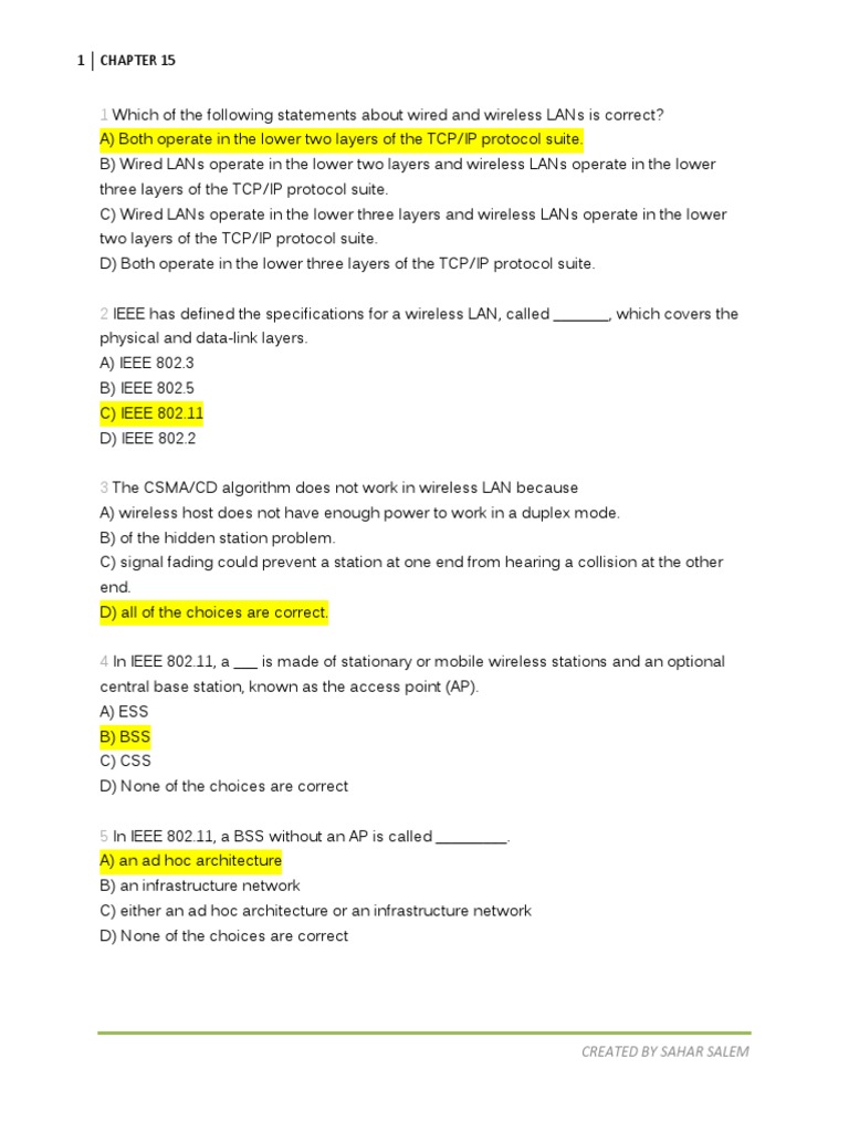 Chapter 15 Quizzes | PDF | Wireless Lan | Bluetooth