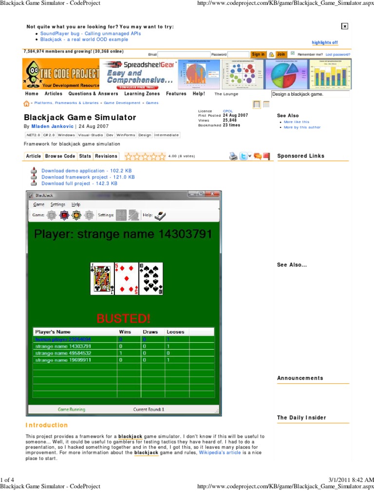 Blackjack Game Simulator Codeproject Pdf Class Computer Programming Constructor