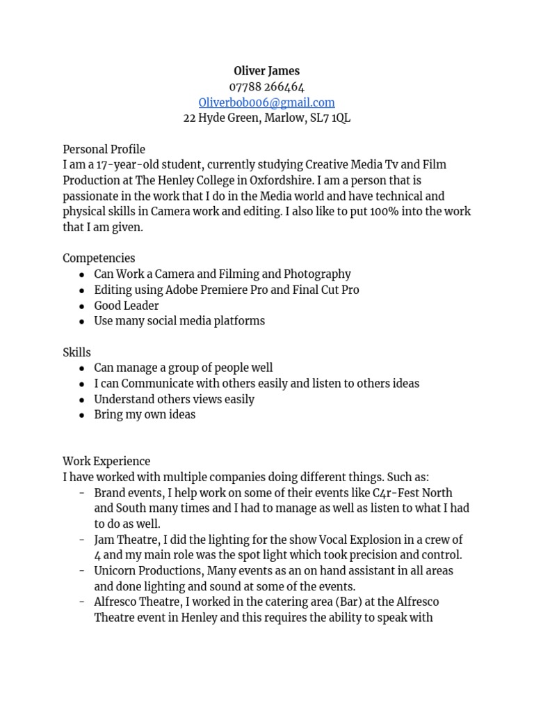 Oliver James CV | PDF