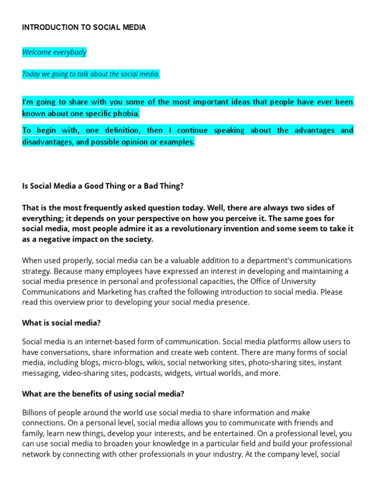 Introduction To Social Media | PDF | Social Media | Popular Culture ...