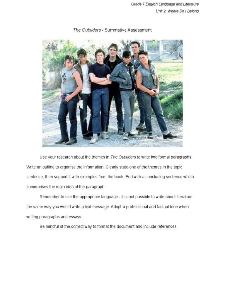 The Outsiders - Summative Assessment | PDF | Syntax | Paragraph