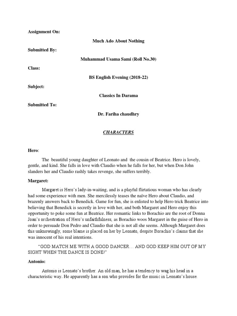 Analysis of Characters in Shakespeare's Much Ado About Nothing | PDF ...