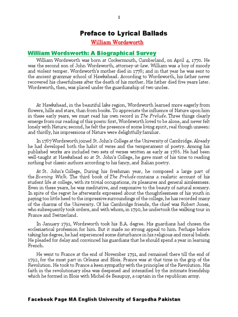 Preface To Lyrical Ballads | PDF | William Wordsworth | Poetry