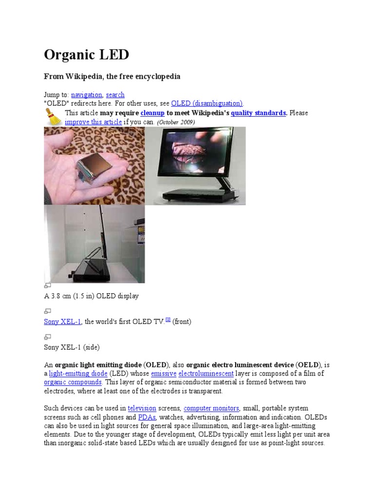 Organic LED: From Wikipedia, The Free Encyclopedia | PDF | Oled ...
