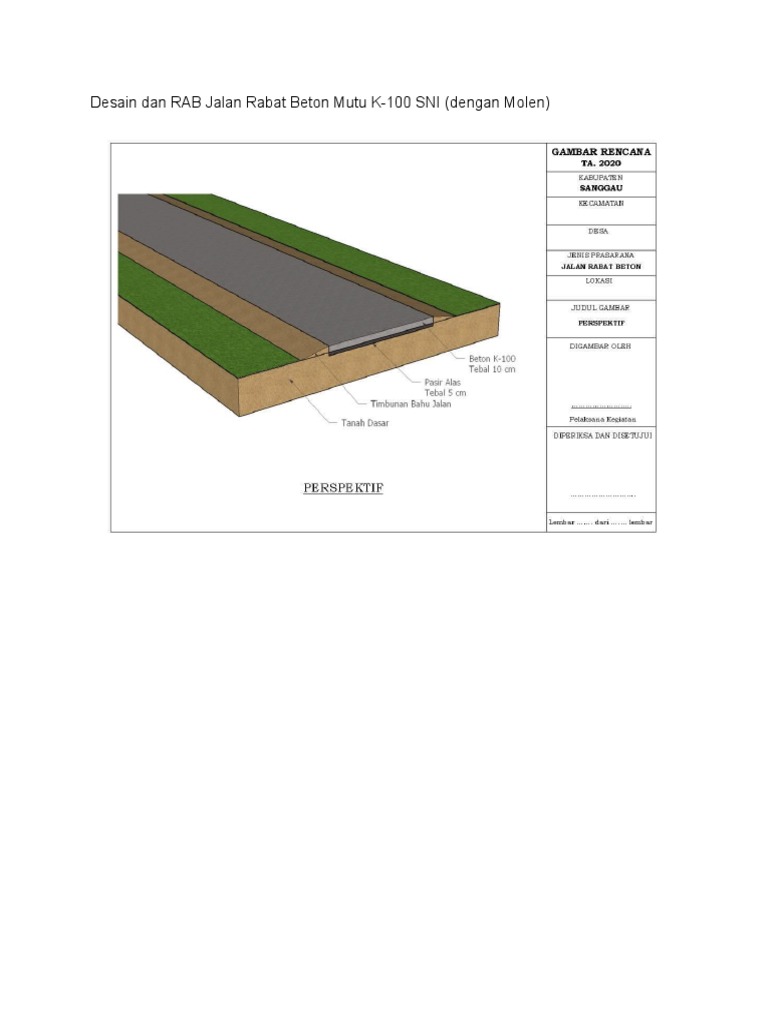 Desain Dan RAB Jalan Rabat Beton Mutu K-100 | PDF