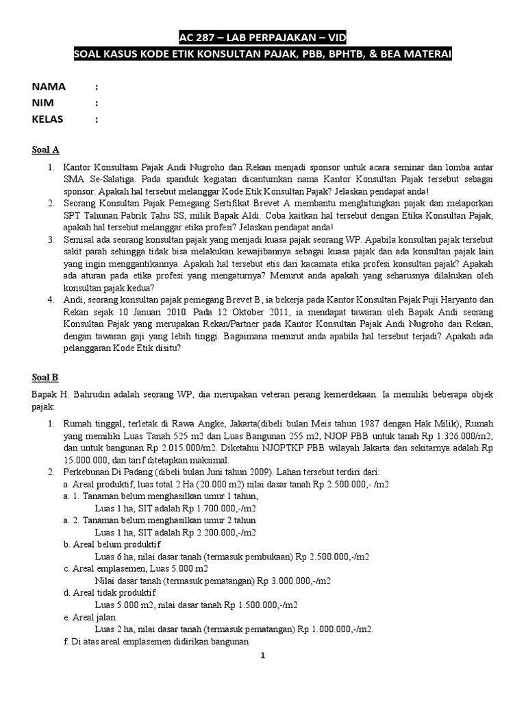 Soal THT Etika Ikpi PBB BPHTB Bea Materai | PDF