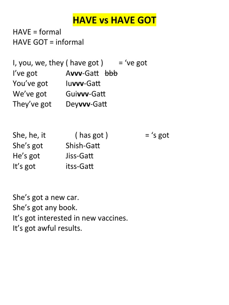 Have Vs Have Got - Notes | PDF | Language Arts & Discipline