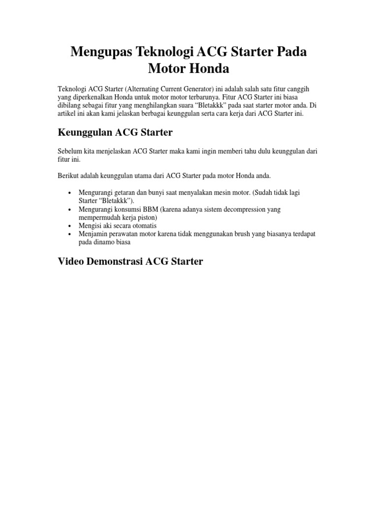 Teknologi ACG Starter Motor Honda | PDF