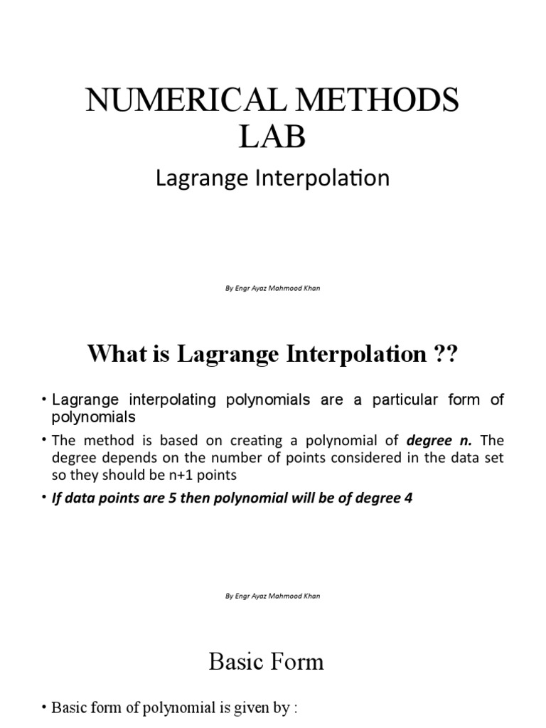 Numerical Methods LAB: Lagrange Interpolation | PDF | Interpolation | Numerical Analysis