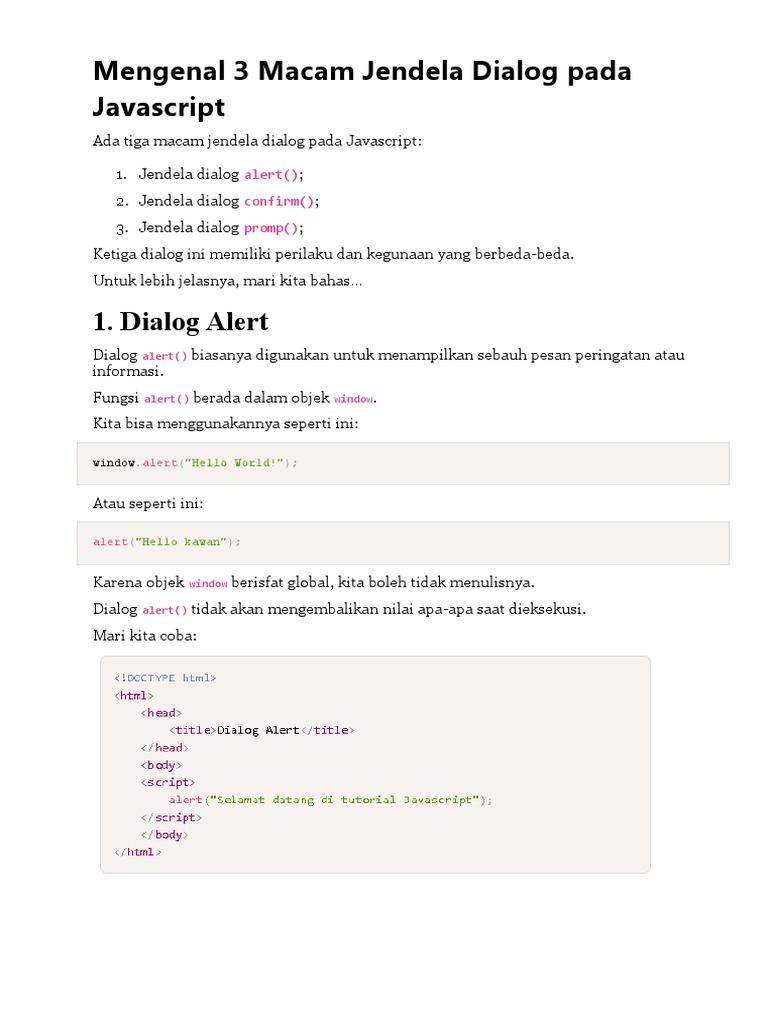 Mengenal 3 Macam Jendela Dialog Pada Javascript: Alert Confirm Promp | PDF