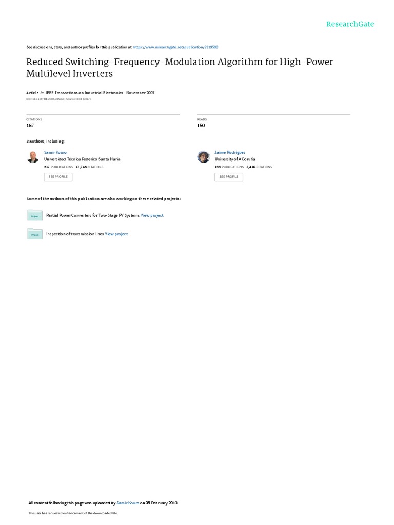 Reduced Switching-Frequency-Modulation Algorithm For High-Power Multilevel Inverters | PDF ...