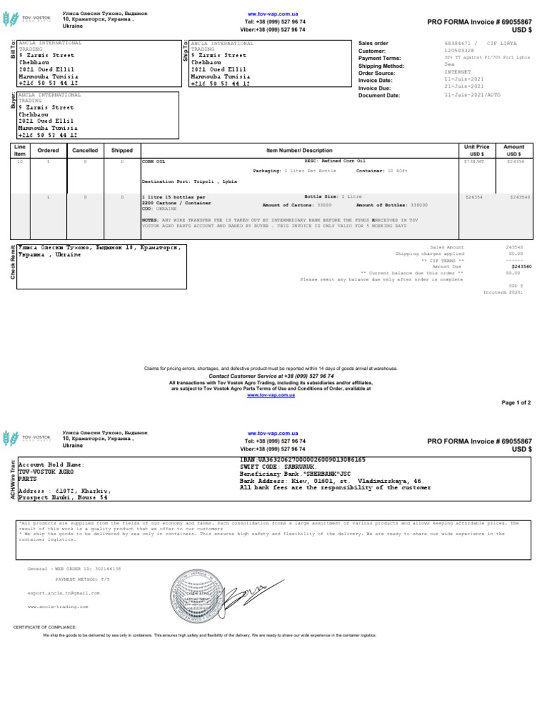 Pro Forma Invoice #69055867 Details | PDF | Pro Forma | Invoice