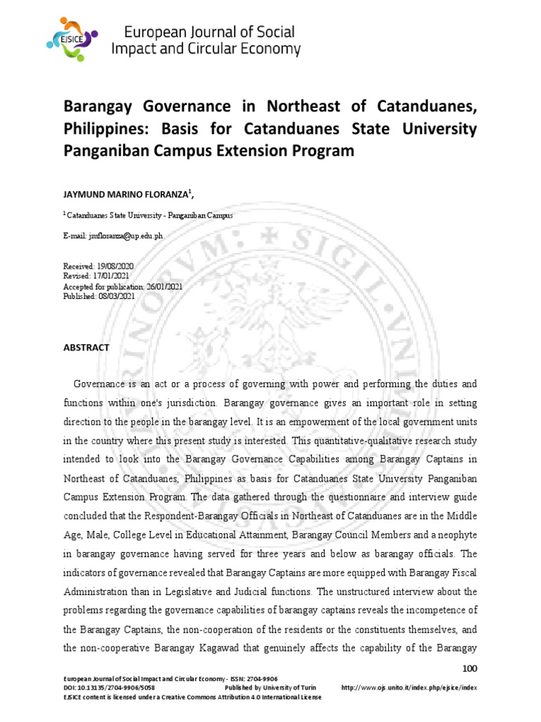 Barangay Governance in Northeast of Catanduanes | PDF | Governance ...